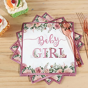 Girl Baby Shower Decorations, Floral Baby Girl Baby Shower Party Supplies Tableware Set for Your Little Princess, Rose Gold Baby Shower Plates and Cups and Napkins Set with Utensils -Serve 24