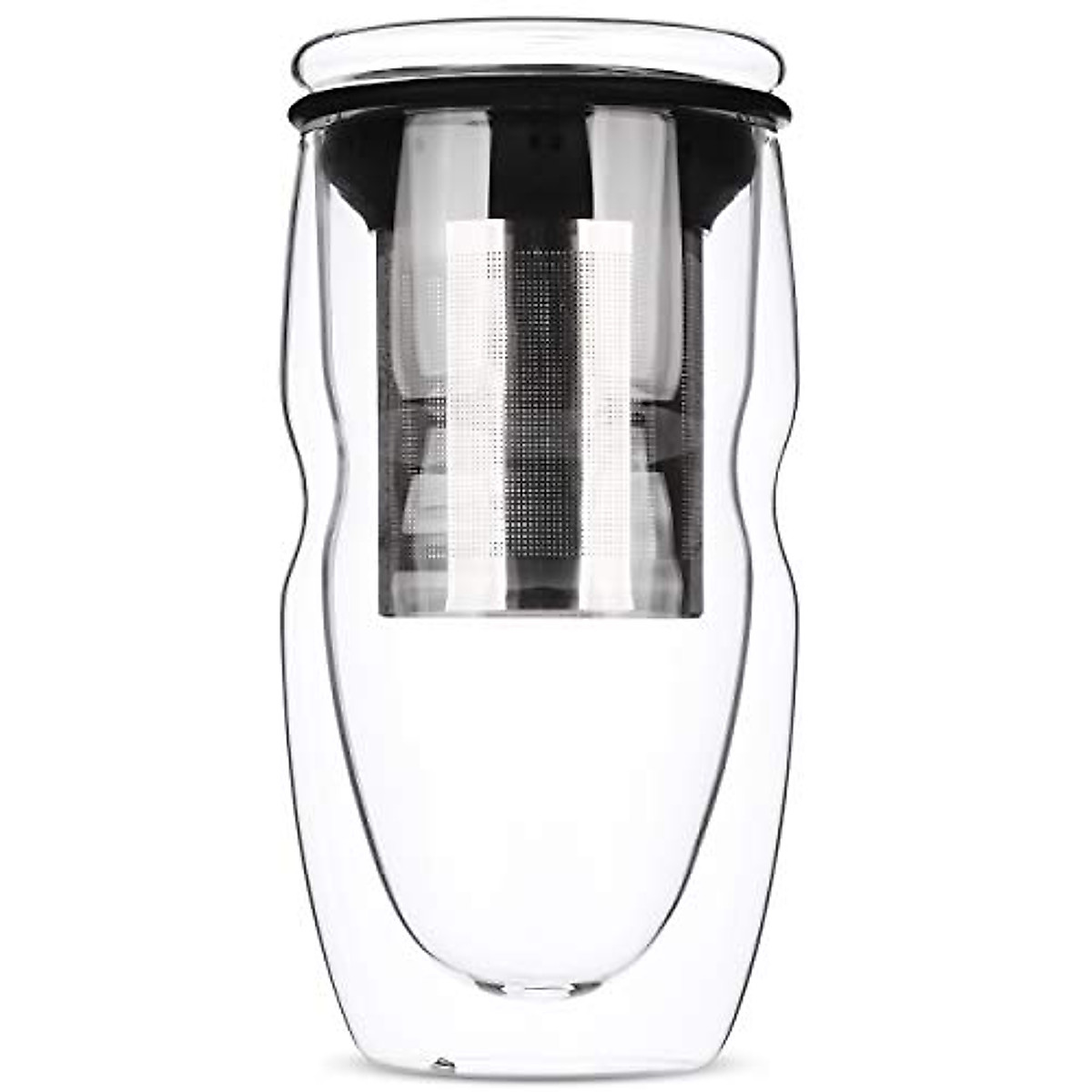 BTAT- Double Wall Glass Tea Cup With Stainless Steel Infuser, 500ml 16oz Glass, Tea Cup with Lid, Tea Infuser Cup, Tea Cup with Filter, Tea Cup with Infuser, Tea Gifts for Tea Lover, Mother's Day Gift