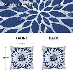 JASEN Outdoor Waterproof Pillow Covers, Blue Floral Pillow Covers, Set of 2 18x18, Double-Sided Decorative Outside Throw Pillows for Patio Furniture Couch Sunbrella Porch Garden
