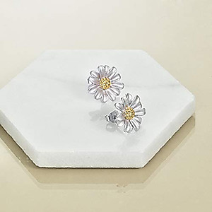 Sterling Silver Daisy Flower Stud Earrings Gifts for Women Girls