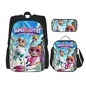 superkitties Backpacks Set for Boys Girls superkitties Backpack with lunch box lunch bag pencil case pencil bag Bookbag Set - 3 Piece
