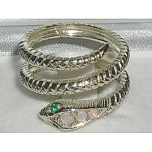 LetsBuyGold 925 Sterling Silver Natural Opal and Emerald Womens Anniversary Ring - Size 8.25