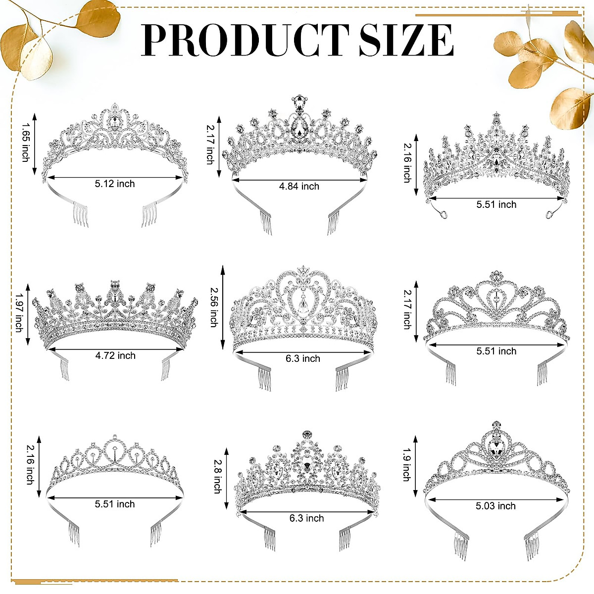 Landical 15 Pcs Silver Tiara and Crowns for Women Crystal Tiara Crown Headband with Comb Rhinestone Queen Princess Crown Hair Accessories for Christmas Bridal Party Prom Costume Cosplay Gifts