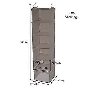 Household Essentials 6 Shelf Hanging Closet Organizer, Light Grey