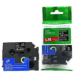 LM Tapes - Brother PT-1010 1/2" (12mm 0.47 Laminated) White on Black Compatible TZe P-Touch Tape for Brother Model PT1010 Label Maker with Free Tape Guide Included
