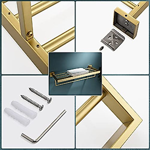 TURS Bathroom Towel Rack Brushed Gold Towel Shelf with Towel Bar Stainless Steel Wall Mounted Towel Holder Towel Rail
