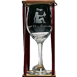 Virgo Astrological Sign Stemmed Wine Glass with Charm and Presentation Packaging