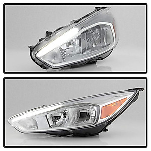 YeewellACANII - For [Halogen Type Chrome Housing w/LED DRL] 2015-2018 Ford Focus Headlight Headlamp Assembly Left Driver Side