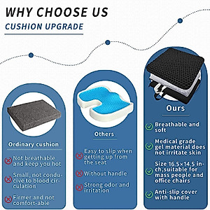 2 Pieces Black Gel Seat Cushion for Office Chair Car, Double Thick Cooling Egg Seat Cushion, Breathable Honeycomb, for Pressure Relief Back Tailbone Pain Wheelchair Desk Chair