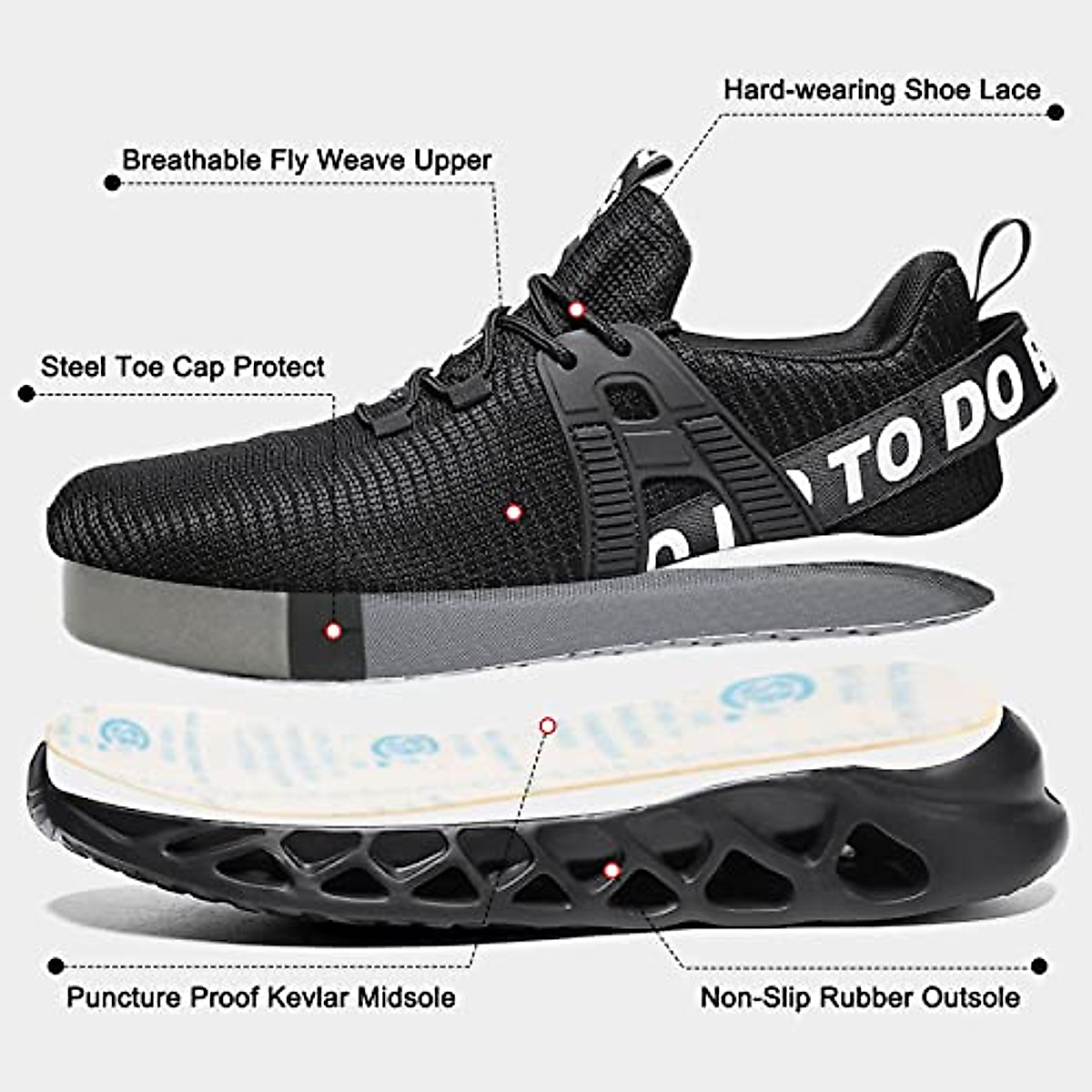 Steel Toe Shoes for Men Work Sneakers Indestructible Safety Shoes Men Lightweight Puncture Proof Shoes Slip on Breathable Industrial Construction Sneakers Black
