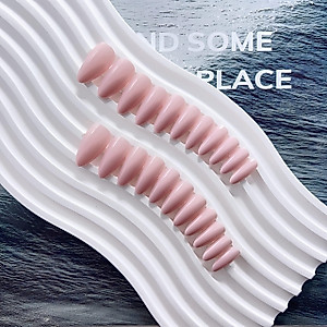 Light Pink Press on Nails Medium Fake Nails,KXAMELIE Almond Nails Glue on,Salon Perfect Press on Nails Almond Shaped,Glossy Medium Glue Nails for Women Girls in 12 Sizes,24Pcs Valentines Nails