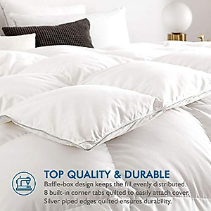 Dafinner Luxurious Queen Feathers Down Comforter - All Season Duvet Insert for Hotel Collection Bedding | Ultra-Soft Egyptian Cotton Fabric, Goose Feathers & Down Blend Filling(90x90, White)