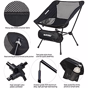 MARCHWAY Ultralight Folding Camping Chair, Heavy Duty Portable Compact for Outdoor Camp, Travel, Beach, Picnic, Festival, Hiking, Lightweight Backpacking (Black)