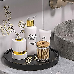 Bathroom Vanity Tray Turntable, 10 inch Bamboo Decorative Tray for Perfume Candle Jewelry Soap Skincare Trays for Counter Dresser Sink Storage Corner Wooden Countertop Organizer for Table Decor Black