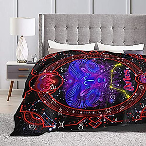 Cartoon Aries Blanket Constellations Throw Blankets Soft Horoscope Astrology Flannel Throw Blanket Zodiac Sign 50"X40"