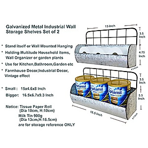 ShabbyDecor Galvanized Metal Farmhouse Wall Storage Holder Rustic Tin Shelves for Kitchen Laundry Room Bathroom Metal Hanging Wire Basket Set of 2
