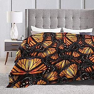 LIVE & LOVE Microfleece Blanket Throw Blanket Heaps of Orange Monarch Butterflies Printed Ultra Soft Lightweight Cozy Warm Microfiber Fuzzy Blanket for Bed Couch Living Room All Seasons