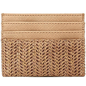 YIKOEE Straw Purse for Women Summer Beach Woven Bag With PomPom (Light Khaki)