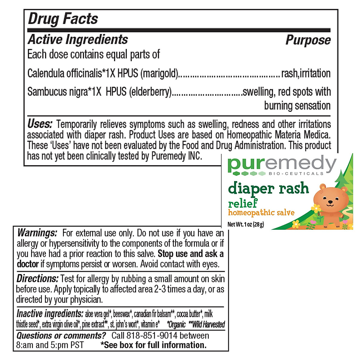 Puremedy Baby Diaper Rash Healing Ointment, All Natural Vegan Homeopathic Balm Soothes and Relieves Symptoms of Dry Itchy Flaky Red Skin - 2 oz (Pack of 1)