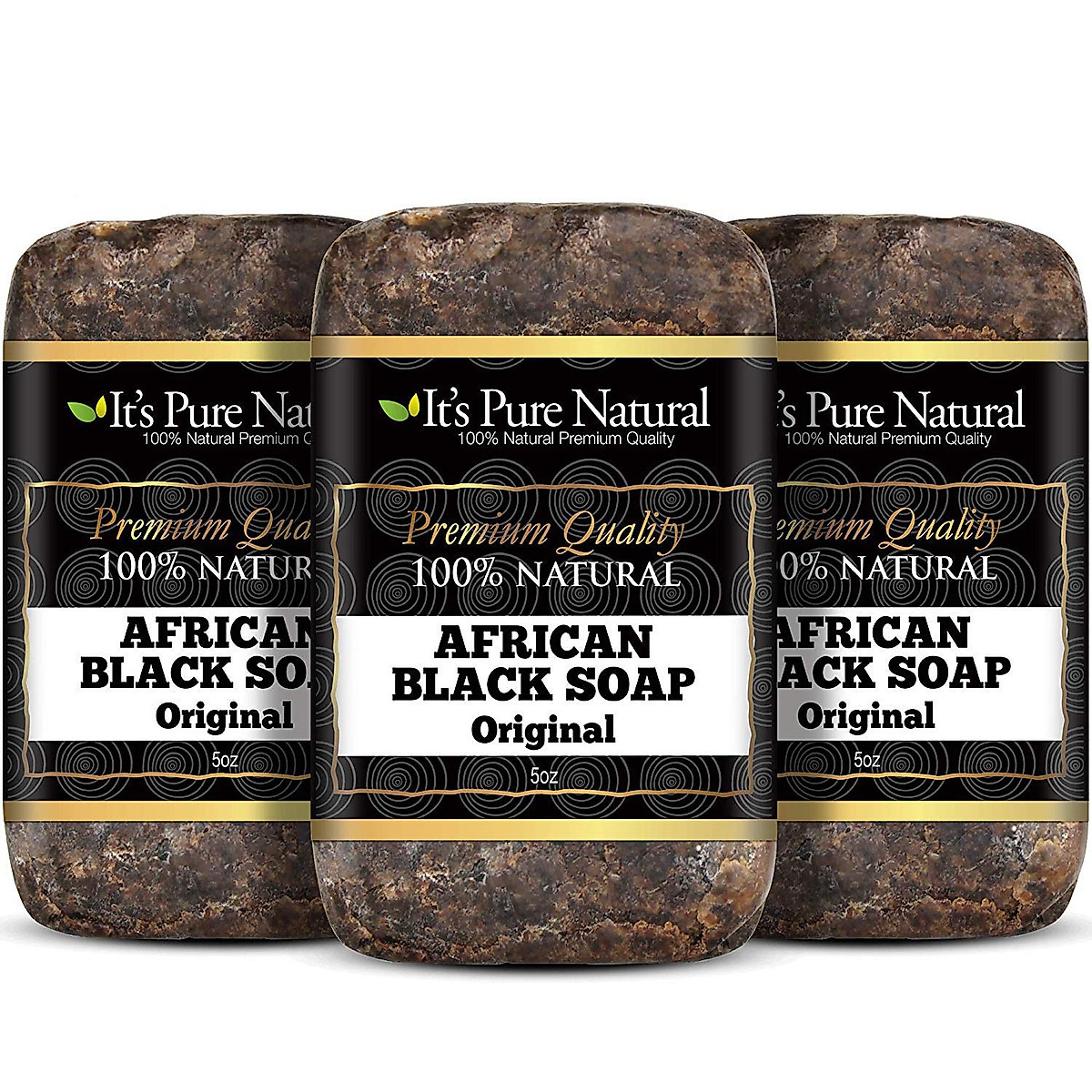 It's Pure Natural African Black Soap Bars Original (Pack of 3) Organic Raw Soap for Face & Body, Acne Treatment & Dark Spot Remover [Made in Ghana]