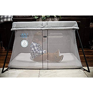 SheetWorld Fitted 100% Cotton Jersey Play Yard Sheet Fits BabyBjorn Travel Crib Light 24 x 42, Grey Pindot, Made in USA