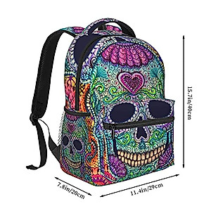 Big Capacity Rucksacks, Multi Color Flower Sugar Skull Art Anti-Theft Multipurpose Shoulder Bag, School Daypack Backpack, Travel and Sport Backpack Rucksack, Book Bag
