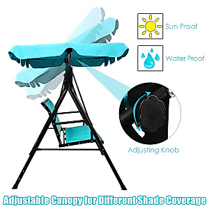TANGKULA 3 Person Patio Swing, Steel Frame with Polyester Angle Adjustable Canopy, All Weather Resistant Swing Bench, Suitable for Patio, Garden, Poolside, Balcony (Turquoise)