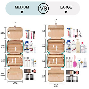 COOSKY Travel Hanging Toiletry Bag for Women, Cruise Ship Essentials, with Jewelry Organizer, Extra Large Makeup Dopp Kit, Waterproof Cosmetic Bags, Toiletries Kit Set with Trolley Belt, Blue