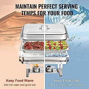 VEVOR Rectangle Catering Warmer Server Chafing Dish Buffet Set, 6 Packs, 8 Quart
