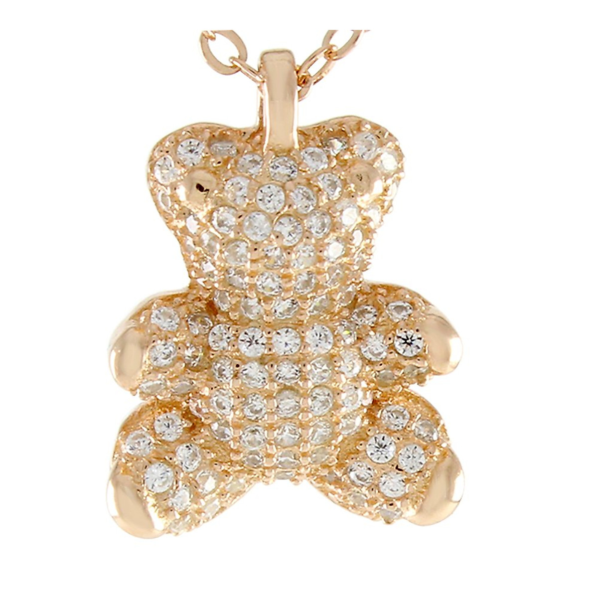 AFFY Teddy Bear Pendant Necklace in 14k Rose Gold Over Sterling Silver Round Cut White Cubic Zirconia