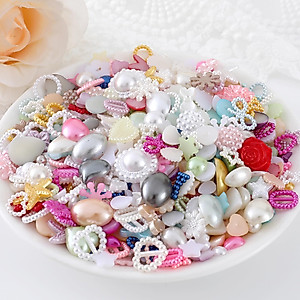 Chenkou Craft Random 100g/lot (Around 400pcs) 4-20mm Half Round Imitation Pearls Seastar Bow Rose Rhinestone Flat Back Pearl Bead Loose Beads