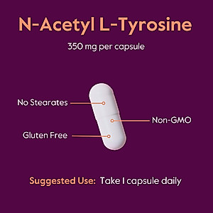 BESTVITE N-Acetyl L-Tyrosine 350mg (NALT) (120 Capsules) - No Stearates - Non GMO - Gluten Free