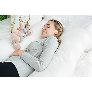Meiz Premium U Shape Comfortable Pregnancy Pillow Maternity Pillow for Side Sleeping for Growing Tummy Support,Plus 100% Cotton Zipper Removable Cover(White)