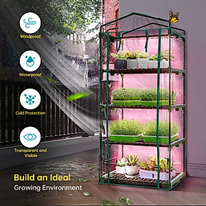 Mini Greenhouse with Grow Light , 4 Tier 27.2"L×19.9"W×61.8"H Portable Greenhouse with Zippered PVC Cover for Seed Starting Trays , Dimmable 2ft 60W Plant Light for Indoor Plant with Timer by Bstrip