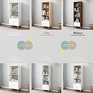 IOTXY 3-Tier Open Shelves Bookcase - 47 Inches Height Modern Floor Standing Cubes Wooden Low Bookshelf with Storage Drawer and Legs, White