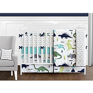 Sweet Jojo Designs Navy Blue, Turquoise and Grey Modern Dino Boy Baby Nursery or Kids Room Small Fabric Toy Bin Storage Box Chest for Mod Dinosaur Collection