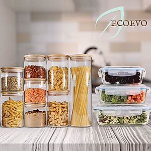 EcoEvo Glass Jars with Bamboo Lids, Glass Food Jars and Canisters Sets, Glass Flour Jar, Large Glass Canister with lids, Glass Flour Storage Container, Glass Pantry Jars, 100oz