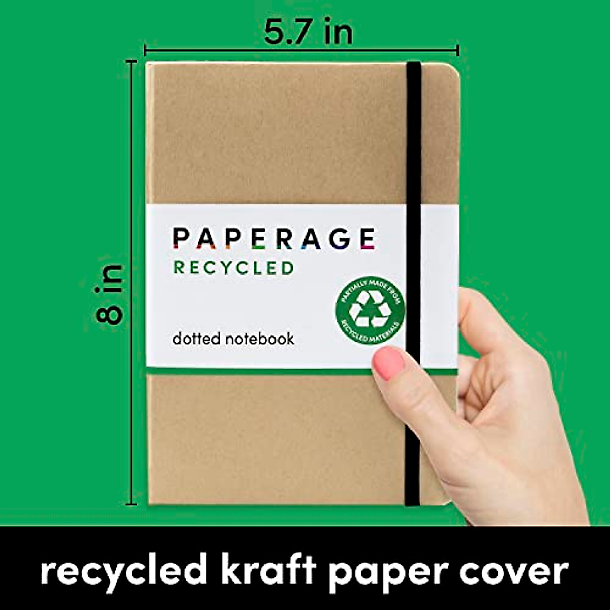 PAPERAGE Recycled Dotted Journal Notebook, (Kraft Natural Brown), 160 Pages, Medium 5.7 inches x 8 inches - 100 gsm Thick Paper, Hardcover