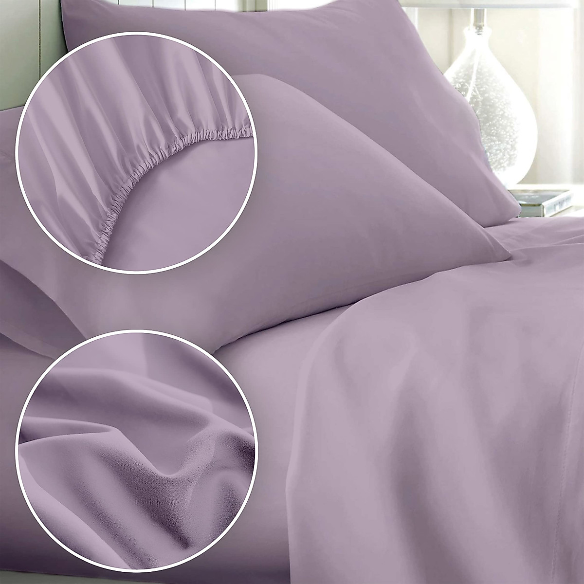Raymond Waites 4 Piece Sheet Set, Cotton Rich, 400-Thread Count, Lavender, Queen Sheet Set