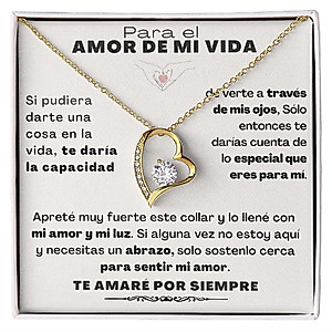 para el Amor de mi vida - Collar Por Siempre Amor - Forever Love B&W Acabado en Oro Amarillo de 18 quilates. / Cajita de Lujo Madera con Luz Led