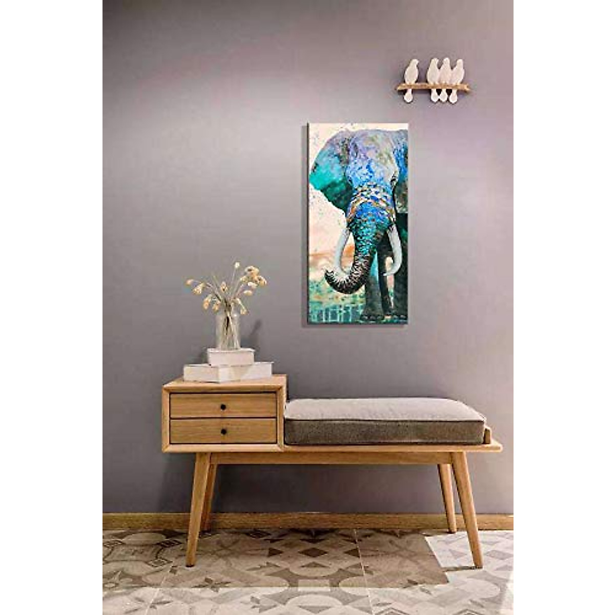 Home Wall Art Décor of The Hand-Painted Elephant, African Animals Graphic Artwork Painting Print for Wall Decor(Waterproof Artwork, Bracket Mounted Ready to Hang)