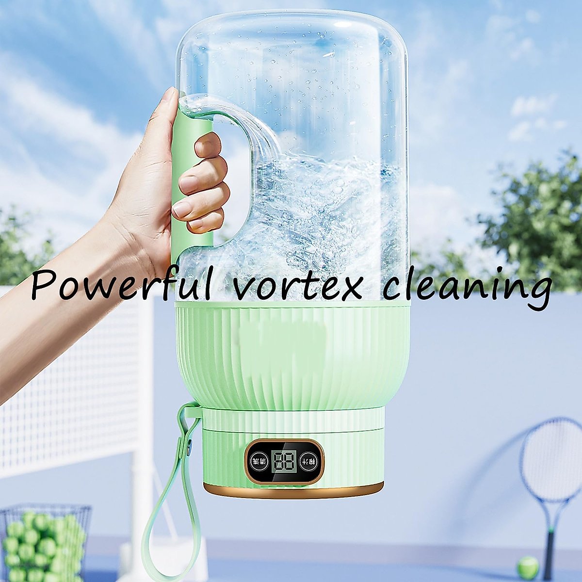 Multifunctional Portable Juicer Cup with Digital Display， Fruit Mixers Juicers Electric Juicer, Wireless Portable Blender Rechargeable for Shakes and Smoothies (Single bottle with two caps, Green)