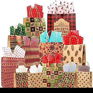 Christmas Tissue Paper for Gift Wrapping Bags, Colored Tissue Paper Christmas, 60 Sheets 20 x 20 Inches Per Sheet 12 Designs 5 Sheets Each Design for Gift Wrapping, Xmas Wrapping Bags and Wine Bottles