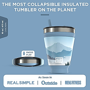 HYDAWAY Collapsible Tumbler with Lid and Straw - 16 oz I Portable, Insulated Silicone Travel Mug, Hot & Cold Foldable Cup for Coffee, Tea, Camping & Backpacking, Spill Proof Lid & Steel Rim