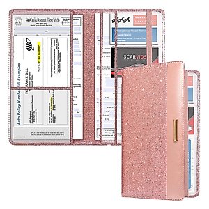 Kewucn Car Registration and Insurance Holder, Leather Vehicle License Document Glove Box Compartment Organizer, Key Information Cards, Driver License (Rose Gold)