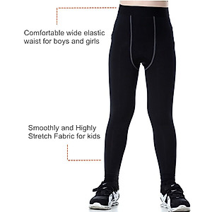 CVVTEE Boys Compression Pants Base Layers Soccer Hockey Tights Athletic Leggings Thermal for Kids Black