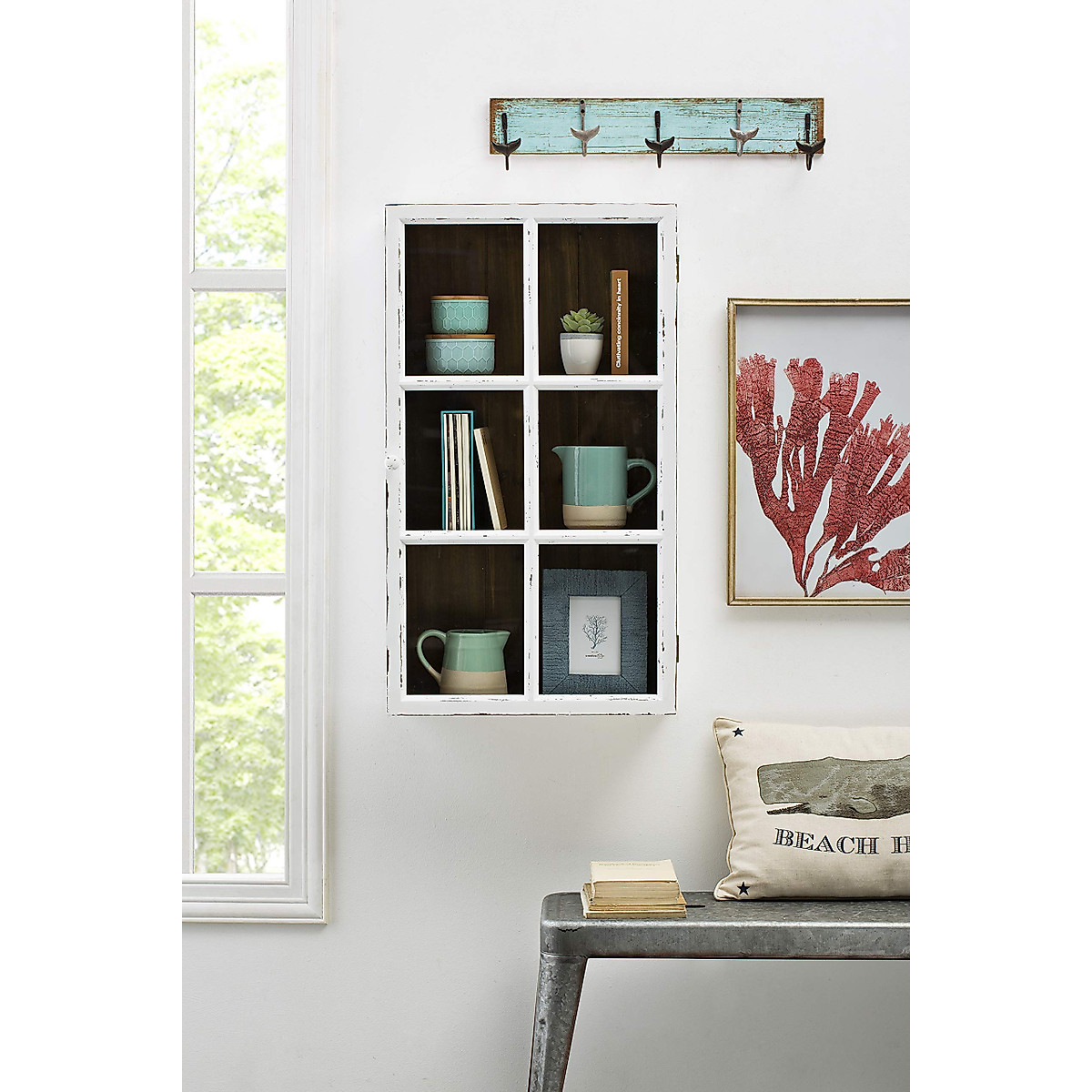 Creative Co-Op Antique White Wood Wall 3 Shelves Cabinet