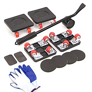 CNQLIS 4 Wheels Moving Dolly with Casters Furniture Dollies Set Lifter and a Pair of Gloves Mover Tool Sets Furniture Movers Ideal for Wood Floors Sofas Bed Safe Load Capacity 350 Lb Black Square
