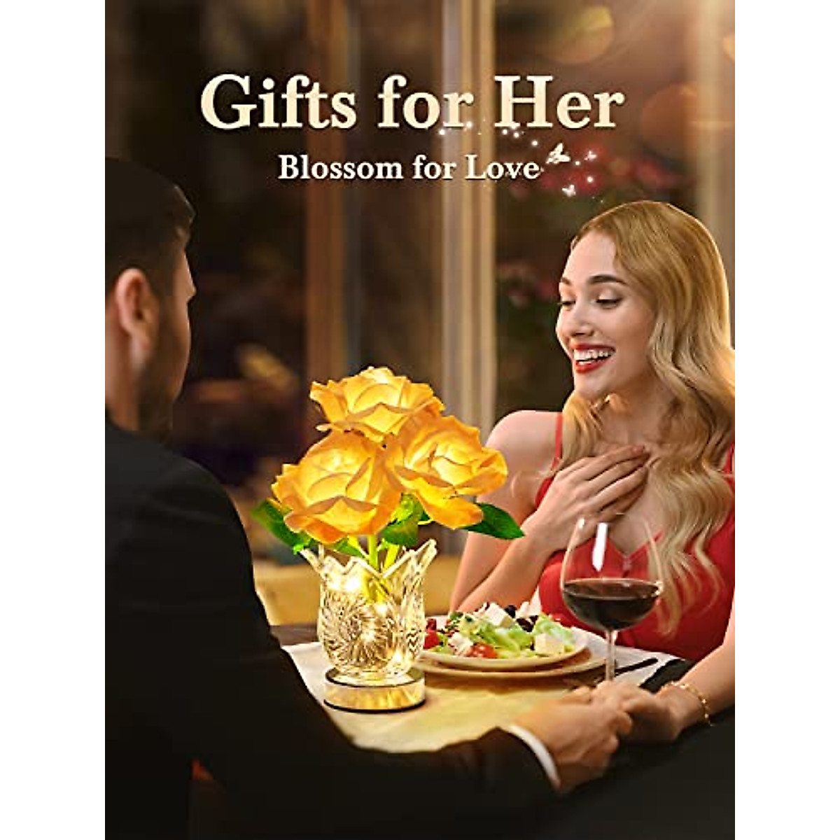 One Fire Flower Lamp Touch Lamp, Dimmable Table Lamp Rose Lamp, Rechargeable Cordless Lamp, Artificial Flower Lamp with Glass Vase, Small Lamp for Bedroom Bedroom Living Room, Birthday Gifts for Her