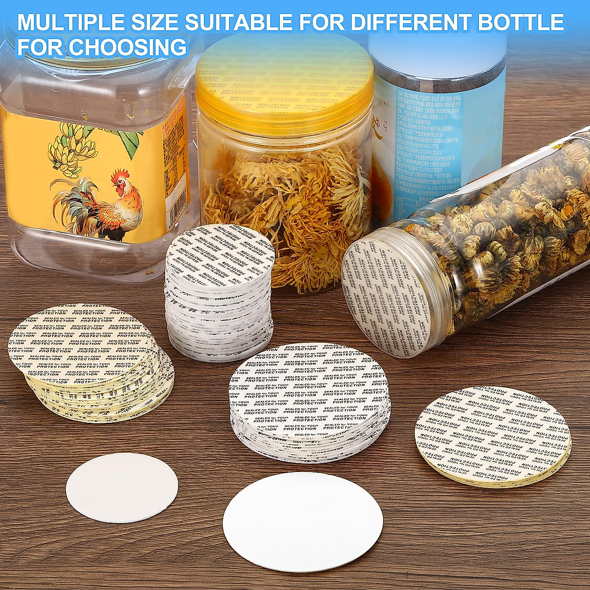 PATIKIL 38mm/1.5" Foam Lid Liner, 300Pack Adhesive PS Pressure Sensitive Seal Cap Liners Resistant Tamper for Plastic Glass Jar Bottle Cap Seals